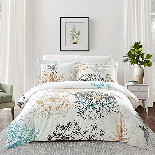 Style Quarters Queen Duvet Cover, 100% Cotton Percale Bird Style Duvet Cover 3 Pieces Duvet Cover Queen, White Duvet Cover Queen with 1 Duvet Cover and 2 Pillow Shams(Queen)