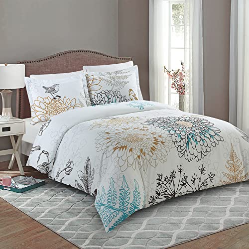 Style Quarters Queen Duvet Cover, 100% Cotton Percale Bird Style Duvet Cover 3 Pieces Duvet Cover Queen, White Duvet Cover Queen with 1 Duvet Cover and 2 Pillow Shams(Queen)