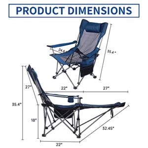 MYCOQU Camping Lounge Chair, Oversized Folding Reclining Camping Chair, Portable Recliner with Footrest, Carry Bag and Cup Holder, 320 Ibs Weight Capacity(Blue)