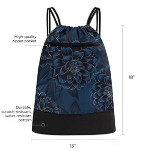 Drawstring Backpack for Women | Durable Lightweight Gym Backpack with Graphic Designs | Great for Drawstring Bags for the Gym, Travel, and Overnights | Teal/Black - Dahlia Flower