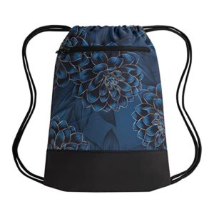 Drawstring Backpack for Women | Durable Lightweight Gym Backpack with Graphic Designs | Great for Drawstring Bags for the Gym, Travel, and Overnights | Teal/Black - Dahlia Flower