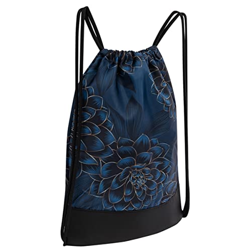 Drawstring Backpack for Women | Durable Lightweight Gym Backpack with Graphic Designs | Great for Drawstring Bags for the Gym, Travel, and Overnights | Teal/Black - Dahlia Flower