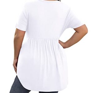 SHIJIALI Women's Plus Size Henley Shirts V Neck Button Tunic Tops Casual Short Sleeve Swing Flowy Blouse White-XX-Large