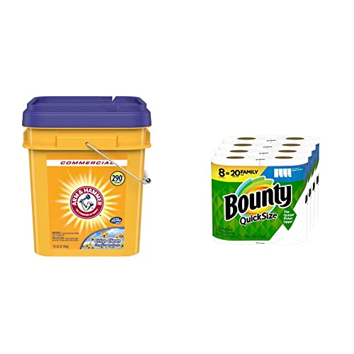 Arm & Hammer 33200-01001 Powder Laundry Detergent, Crisp Clean, 18lb Pail and Bounty Quick Size Paper Towels, White, 8 Family Rolls = 20 Regular Rolls (Packaging May Vary)