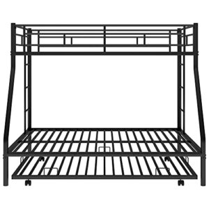 Harper & Bright Designs Bunk Bed with Trundle, Metal Bed Frame with Ladder, Safety Sturdy Guardrail for Kids, Teen, No Box Spring Needed (Twin Over Full,Black)