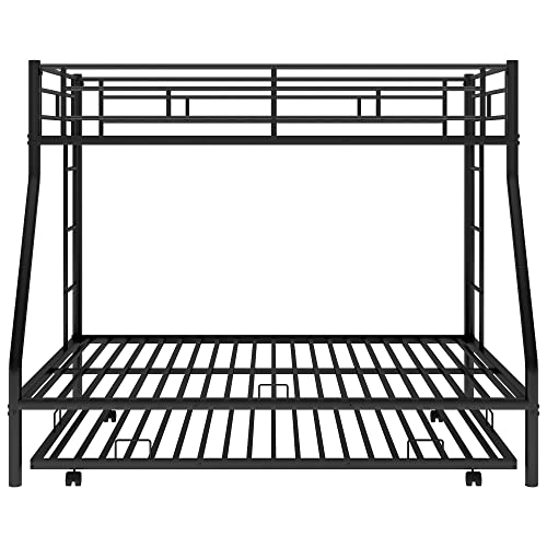 Harper & Bright Designs Bunk Bed with Trundle, Metal Bed Frame with Ladder, Safety Sturdy Guardrail for Kids, Teen, No Box Spring Needed (Twin Over Full,Black)