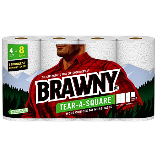 Brawny® Tear-A-Square® Paper Towels, 4 Double Rolls = 8 Regular Rolls