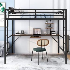 SOFTSEA Full High Loft Bed with Desk and Shelves for Small Space, Metal Loft Bed for Kids Teens, Indsutrial Style