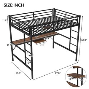 SOFTSEA Full High Loft Bed with Desk and Shelves for Small Space, Metal Loft Bed for Kids Teens, Indsutrial Style