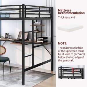 SOFTSEA Full High Loft Bed with Desk and Shelves for Small Space, Metal Loft Bed for Kids Teens, Indsutrial Style