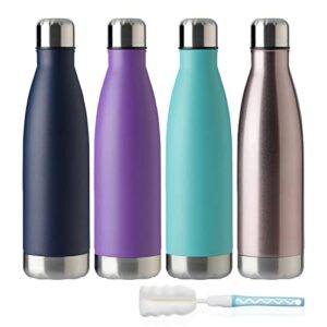 meway 17oz sport water bottle 4 pack vacuum insulated stainless steel sport water bottle leak-proof double wall cola shape water bottle (purple/light blue/navy/rose gold, 4 pack)