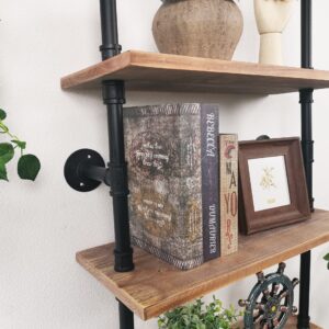 Anynice Industrial Ladder Pipe Shelves, Wall Mounted Rustic Bookshelf, Retro Metal Wood Bookcases (Weathered Brown, 6 Tier - 10" D x 24" W x 82.5" H)