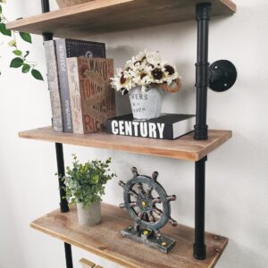 Anynice Industrial Ladder Pipe Shelves, Wall Mounted Rustic Bookshelf, Retro Metal Wood Bookcases (Weathered Brown, 6 Tier - 10" D x 24" W x 82.5" H)