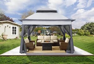 cooshade 11x11ft easy pop up gazebo tent instant outdoor canopy shelter with mosquito netting walls(dark grey)