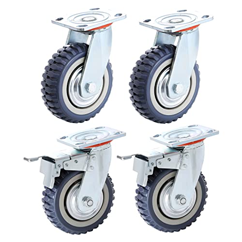 Chrov 6 Inch Heavy Duty Plate Casters Wheels Set of 4 Swivel Casters 1322lbs Smooth Silent 360 Degree Rotation Ball Bearing (2 with Brake Lock, 2 Without Brake)