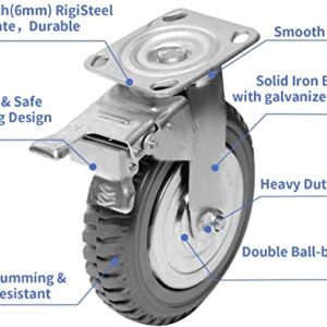 Chrov 6 Inch Heavy Duty Plate Casters Wheels Set of 4 Swivel Casters 1322lbs Smooth Silent 360 Degree Rotation Ball Bearing (2 with Brake Lock, 2 Without Brake)