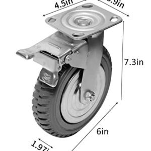 Chrov 6 Inch Heavy Duty Plate Casters Wheels Set of 4 Swivel Casters 1322lbs Smooth Silent 360 Degree Rotation Ball Bearing (2 with Brake Lock, 2 Without Brake)