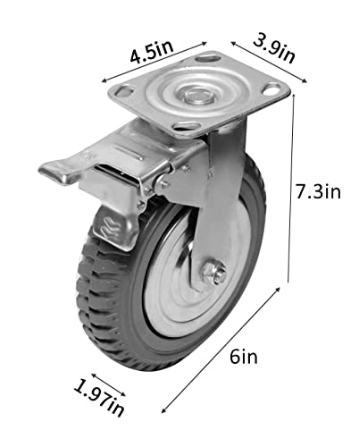 Chrov 6 Inch Heavy Duty Plate Casters Wheels Set of 4 Swivel Casters 1322lbs Smooth Silent 360 Degree Rotation Ball Bearing (2 with Brake Lock, 2 Without Brake)