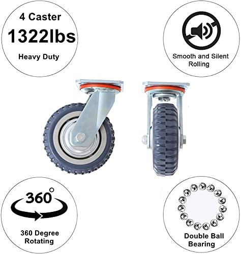 Chrov 6 Inch Heavy Duty Plate Casters Wheels Set of 4 Swivel Casters 1322lbs Smooth Silent 360 Degree Rotation Ball Bearing (2 with Brake Lock, 2 Without Brake)