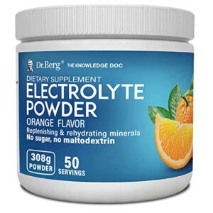 dr. berg hydration keto electrolyte powder - enhanced w/ 1,000mg of potassium & real pink himalayan salt (not table salt) - orange flavor hydration drink mix supplement - 50 servings