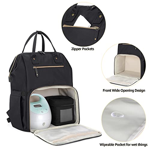 Damero Breast Pump Backpack with Inner Divider, Pumping Bag with Laptop Sleeve and Multiple Pockets, Fits Most Brands Breast Pumps and Cooler Bag, Black, Patent Design