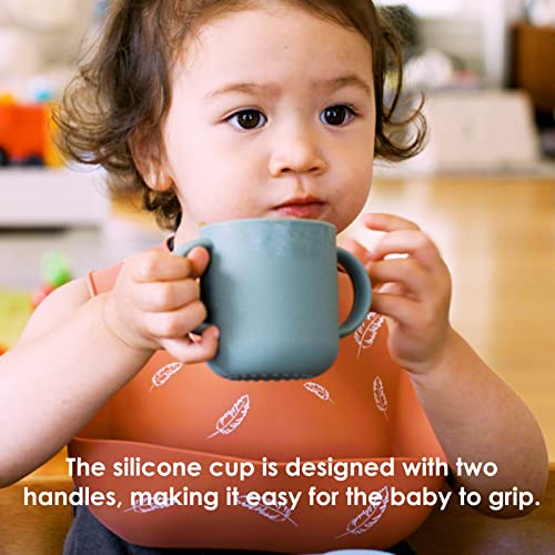 ROCCED Silicone Training Cup for Infants 2 Handles, Toddler Learning Cup Baby Drinking Open Cups Easy Grip Handles Toddler Cup for 6 Months+ 150ml/5oz-Sage