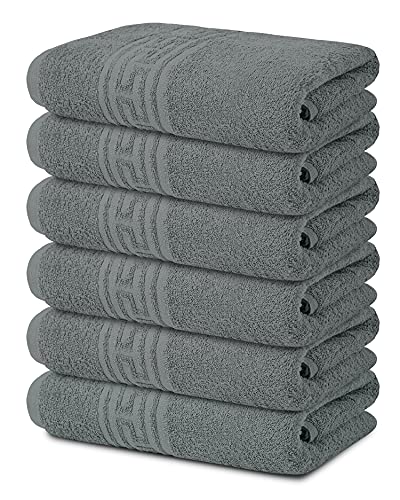 100% Ring Spun Cotton Bath Towels 24x44 Charcoal Grey Pack of 6 Gym Towels Soft Absorbent Lightweight Towels for Bathroom Spa Hotel Pool Salon Shower