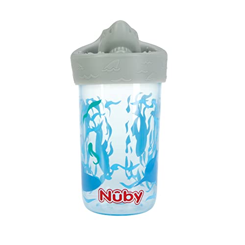 Nuby No Spill 3D Character Sippy Cup with Soft Touch Flo Silicone Top, 12 Ounce, Shark (Prints May Vary)