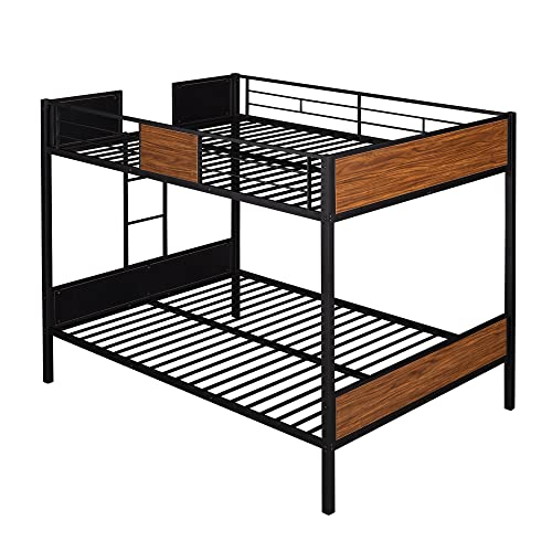 Harper & Bright Designs Metal Bunk Bed Full Over Full, Heavy Duty Full Bunk Bed Frame with Built-in Ladder for Kids Boys Teens Bedroom, Dorm, Easy Assembly with Enhanced Guardrail, Black+MDF