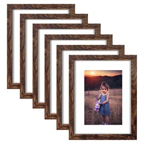 ziranling 8x10 picture frame rustic brown wood set of 6,display pictures 5x7 with mat or 8x10 without mat,multi photo frames collage for wall or tabletop display