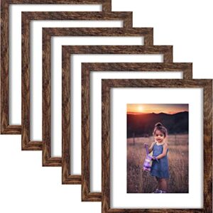 ZIRANLING 11x14 Picture Frame Rustic Brown Wood Set of 6,Display Pictures 8x10 with Mat or 11x14 Without Mat,Multi Photo Frames Collage for Wall