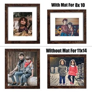 ZIRANLING 11x14 Picture Frame Rustic Brown Wood Set of 6,Display Pictures 8x10 with Mat or 11x14 Without Mat,Multi Photo Frames Collage for Wall