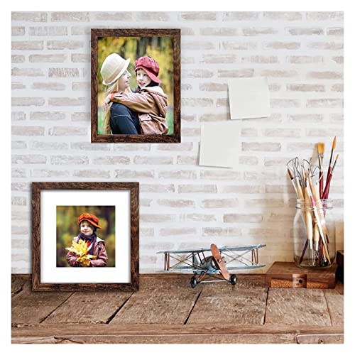 ZIRANLING 11x14 Picture Frame Rustic Brown Wood Set of 6,Display Pictures 8x10 with Mat or 11x14 Without Mat,Multi Photo Frames Collage for Wall