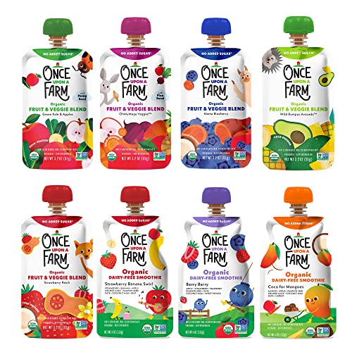 Once Upon a Farm | Organic Farmer's Finest Sampler | Mango, Veggie, Strawberry, Blueberry, Avocado, Kale Apple, Strawberry Banana, Berry | Cold-Pressed | No Sugar Added | Dairy-Free Plant Based | Variety Pack of 24