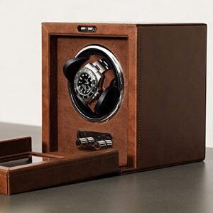 ROTHWELL Single Watch Winder for Automatic Watches with Quiet Motor with Multiple Speeds and Rotation Settings (Tan/Brown)