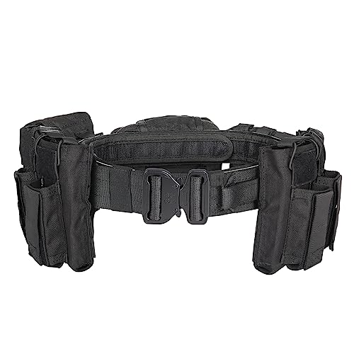 YAKEDA Tactical Battle Belt 7 in 1 Tactical Duty Belts Law Enforcement Police Security Utility Belt with Pouches (Black)