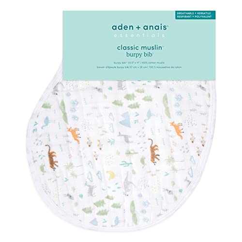 aden + anais Essentials Burpy Bib, 100% Cotton Muslin, Soft Absorbent 4 Layers, Multi-Use Burp Cloth and Bib, 22.5" X 11", Single, Voyager-Ecosphere