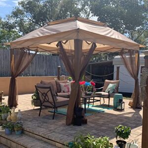 EAGLE PEAK 11x11 Pop-Up Gazebo Shelter with Screen Wall Panels Instant OutdoorTent with 121 Square Feet of Shade,Tan