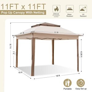 EAGLE PEAK 11x11 Pop-Up Gazebo Shelter with Screen Wall Panels Instant OutdoorTent with 121 Square Feet of Shade,Tan