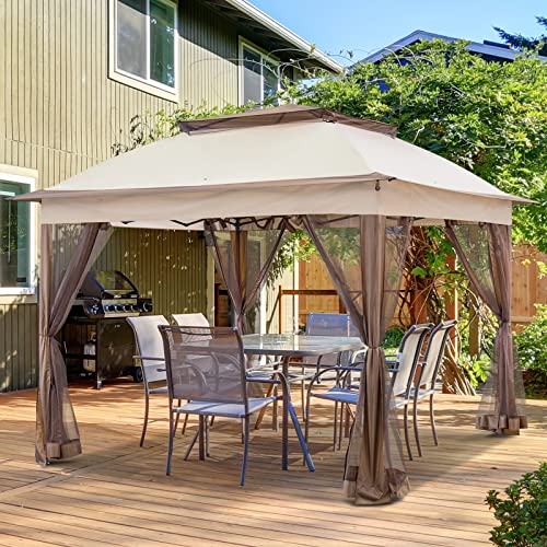 EAGLE PEAK 11x11 Pop-Up Gazebo Shelter with Screen Wall Panels Instant OutdoorTent with 121 Square Feet of Shade,Tan