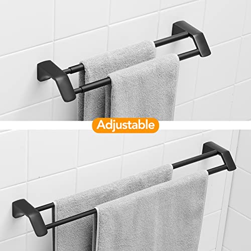 Hoimpro Adjustable 13.9-25.3 Inches Double Bath Towel Bar for Bathroom SUS304 Stainless Steel Towel Holder, Hotel Style Wall Mount with Screws Hand Towel Bar，Towel Rack Rod Hanger, Matte Black