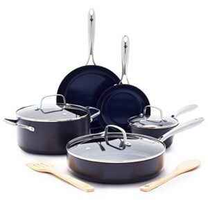 blue diamond cookware hard anodized ceramic nonstick, 10 piece cookware pots and pans set, pfas-free, dishwasher safe, oven safe, grey