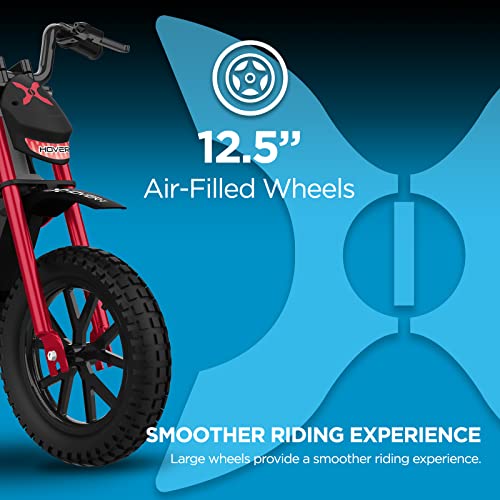 Hover-1 E-Track Electric Dirt Bike | 9MPH Top Speed, 9 Mile Range, 4HR Quick Charge,12.5" Air-Filled Tires, 120LB Max Weight, 2.25ft Tall, UL Certified & Tested - Safe for Kids & Teens, Red