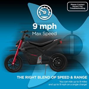 Hover-1 E-Track Electric Dirt Bike | 9MPH Top Speed, 9 Mile Range, 4HR Quick Charge,12.5" Air-Filled Tires, 120LB Max Weight, 2.25ft Tall, UL Certified & Tested - Safe for Kids & Teens, Red