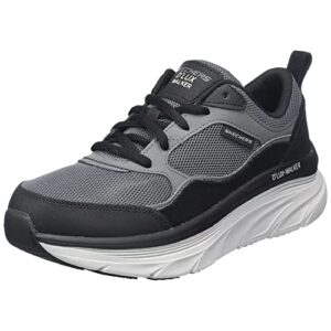 skechers men's walking sneaker, black leather mesh charcoal trim, 7.5