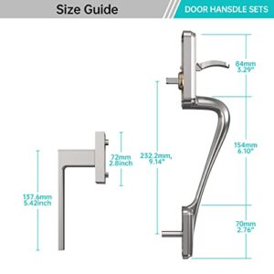 hornbill Front Door Entry Handleset with Level, Single Cylinder Exterior Door Entry Handle with Door Lever, Entry Door Lock Handle Set for Left & Right Sided Doors (Satin Nickel Finish)