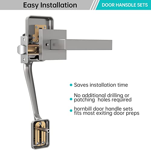 hornbill Front Door Entry Handleset with Level, Single Cylinder Exterior Door Entry Handle with Door Lever, Entry Door Lock Handle Set for Left & Right Sided Doors (Satin Nickel Finish)