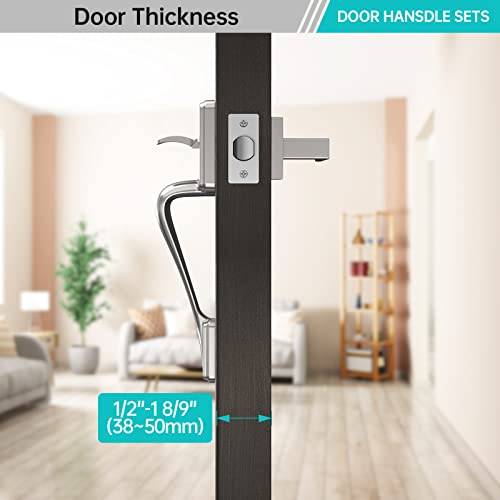 hornbill Front Door Entry Handleset with Level, Single Cylinder Exterior Door Entry Handle with Door Lever, Entry Door Lock Handle Set for Left & Right Sided Doors (Satin Nickel Finish)