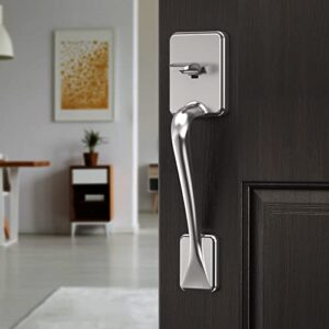 hornbill Front Door Entry Handleset with Level, Single Cylinder Exterior Door Entry Handle with Door Lever, Entry Door Lock Handle Set for Left & Right Sided Doors (Satin Nickel Finish)