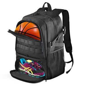 brotou basketball bag, soccer backpack for adult, volleyball football backpack sports gym bag with shoe and ball compartment for men/women (black-new)